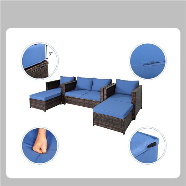 Costway 5-Piece Patio Rattan Furniture Set Loveseat Sofa - Navy | RONA
