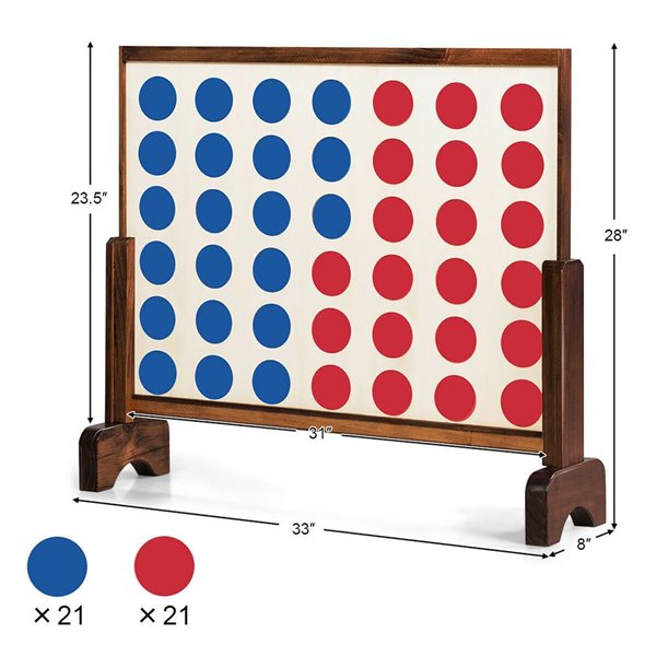 Costway Giant Wooden 4-in-a-Row Game For Adults and Kids with Carrying ...