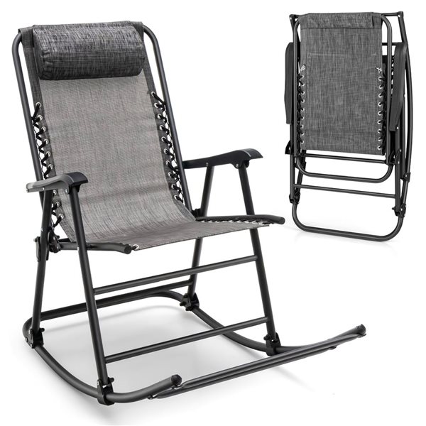 Costway Metal Foldable Rocking Chair with Grey Mesh Seat OP3564GR | RONA