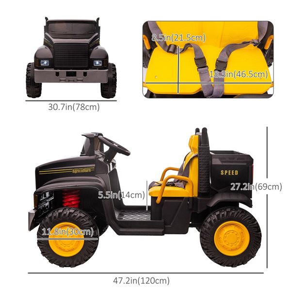 Aosom Two-Seater Kids' Tractor with Detachable Bucket, 12V Battery ...