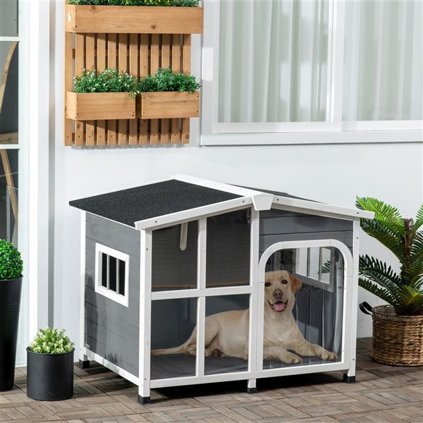 Grande niche pour chien en bois PawHut de 2,73 pi x 2,66 pi x 3,54 pi ...