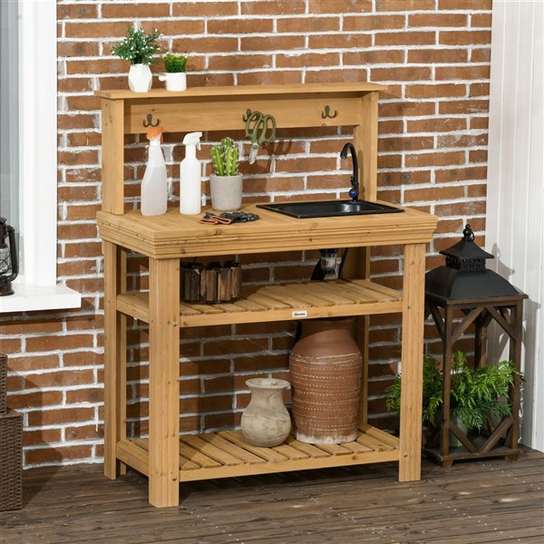 Banc Et Table De Jardinage Jaune Outsunny 37 4 X 48 X 19 3 Po 845