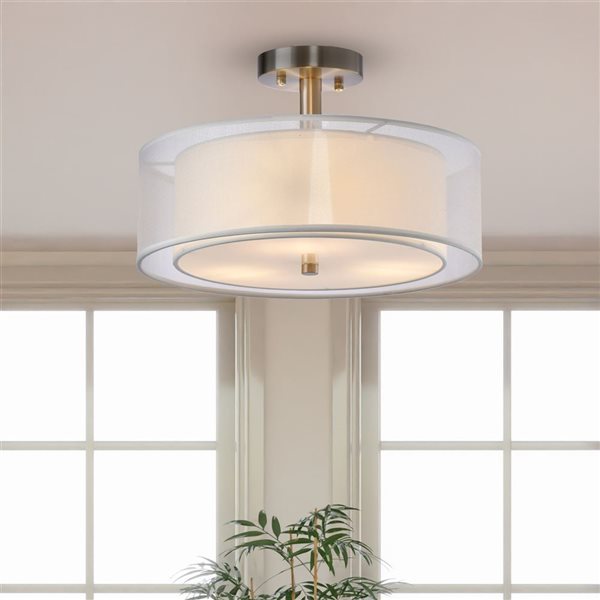 LAZZUR Lighting Rhine - Light 15-in Satin Nickel Semi-Flush Mount ...