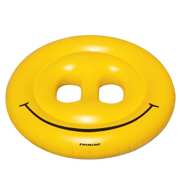 Swim Central 72-in Yellow Inflatable Smiley Face 2-Person Circular Raft ...