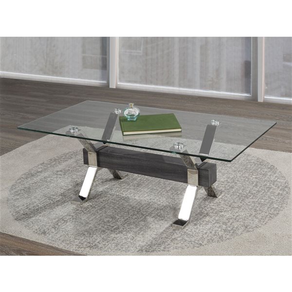 Brassex Rosario Silver/Grey Glass Coffee Table | RONA