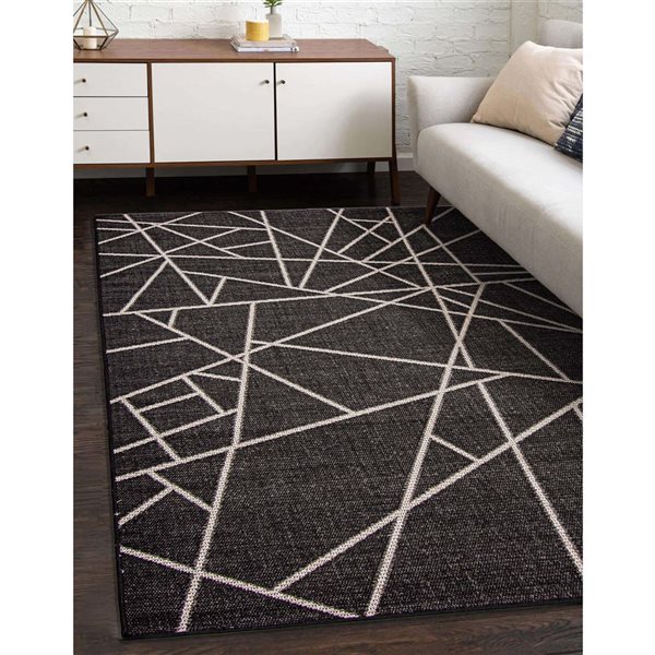 ECARPET Sisal Abstract 8-ft x 10-ft Black and Silver Rectangular Area ...