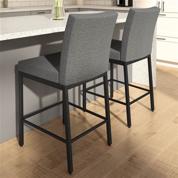 Amisco Industries Perry Plus 30-in Bar Stool - Grey Woven Fabric/Black ...