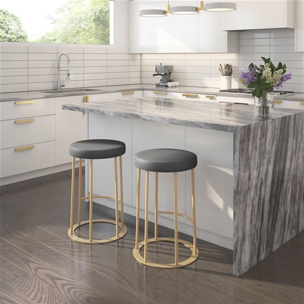 Amisco Industries Iris 26-in Counter Stool - Shiny Charcoal Grey PVC/Golden Metal 44506-26WE ...