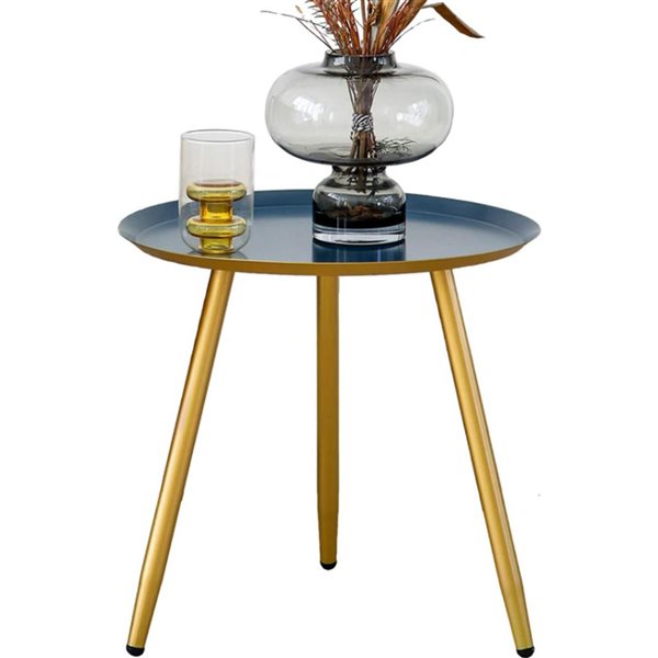 HomeRoots 17-in Golden and Blue Steel Round End Table 4000484638 | RONA