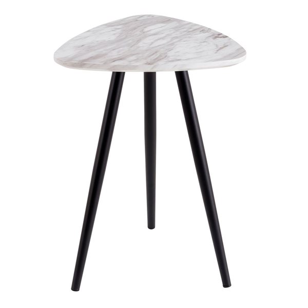HomeRoots 21-in Brown and White Faux Marble Wood Triangle End Table ...