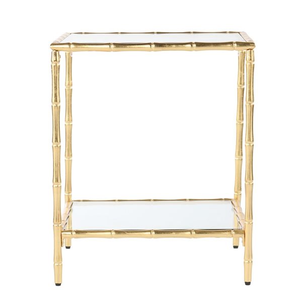 HomeRoots 23-in Gold Glass Top Square End Table with Shelf 4000402265 ...