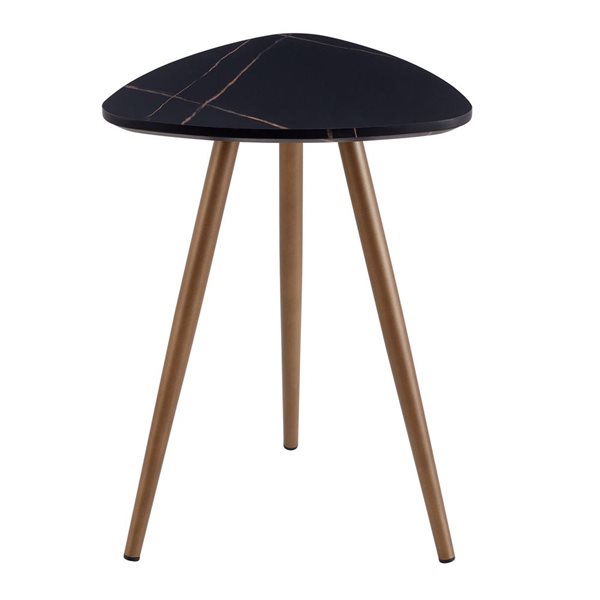 HomeRoots 20-in Gold and Black Faux Marble Wood Triangle End Table ...