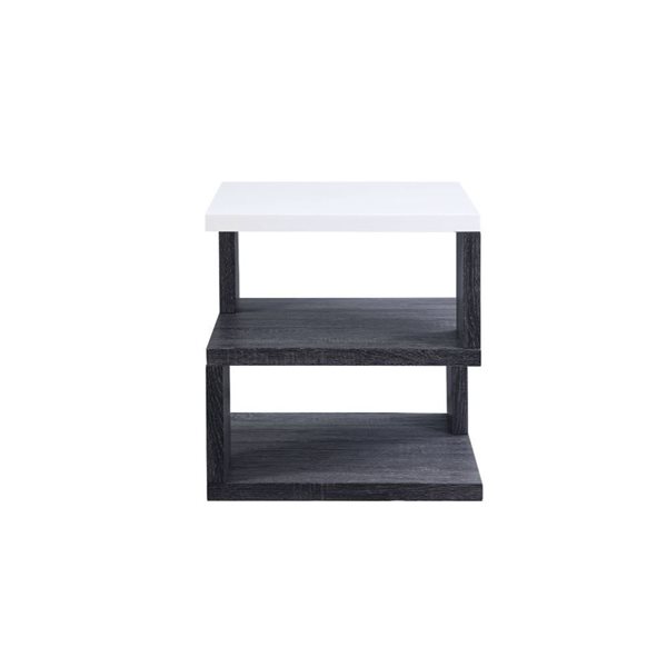 HomeRoots 24-in Grey and White High Gloss Square End Table with Two ...