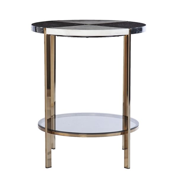 HomeRoots 24-in Black Manufactured Wood and Iron Round End Table with Two Shelves 4000402466 | RONA