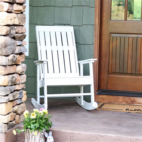 Sunnydaze Decor White Plastic Rocker Rocking Chair with White Slat Seat ...