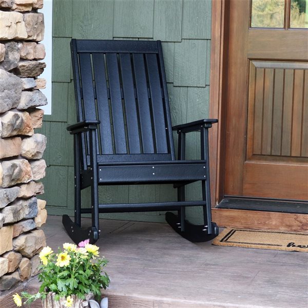 Sunnydaze Decor Black Plastic Rocker Rocking Chair with Black Slat Seat ...