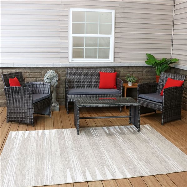 SUNNYDAZE DECOR Sunnydaze Ardfield Patio Set with Gray Cushions Mixed ...