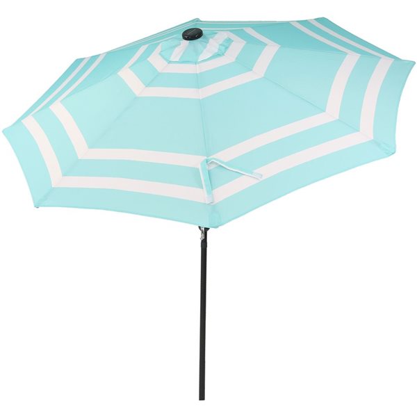 Sunnydaze Decor 9-ft Striped Teal Market Patio Umbrella with Push ...