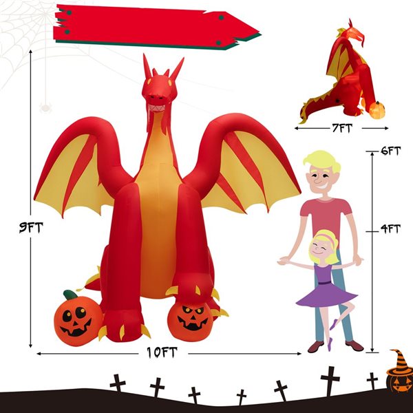 Costway 9-ft x 7-ft Giant Fire Dragon Halloween Inflatable with Lights ...