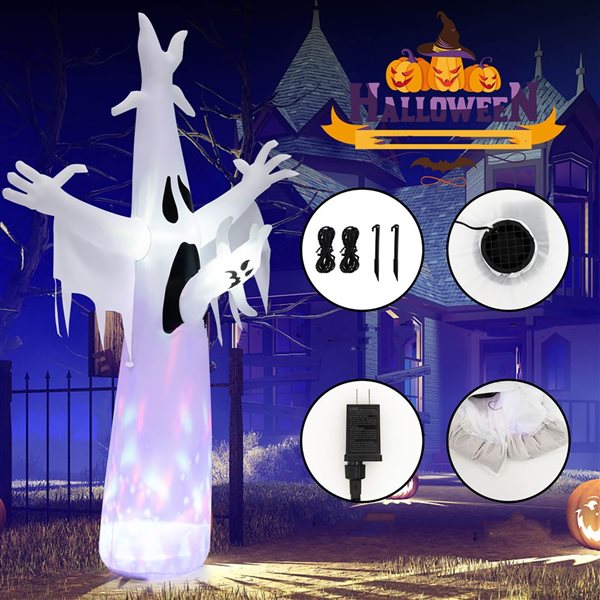 Costway 8-ft x 1.6-in Ghost Halloween Inflatable with Colourful ...