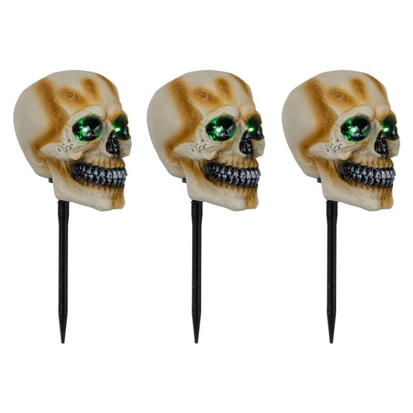 Northlight Set of 3 Lighted Skeleton Head Halloween Pathway Markers ...