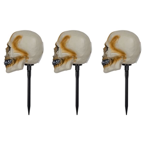 Northlight Set of 3 Lighted Skeleton Head Halloween Pathway Markers ...