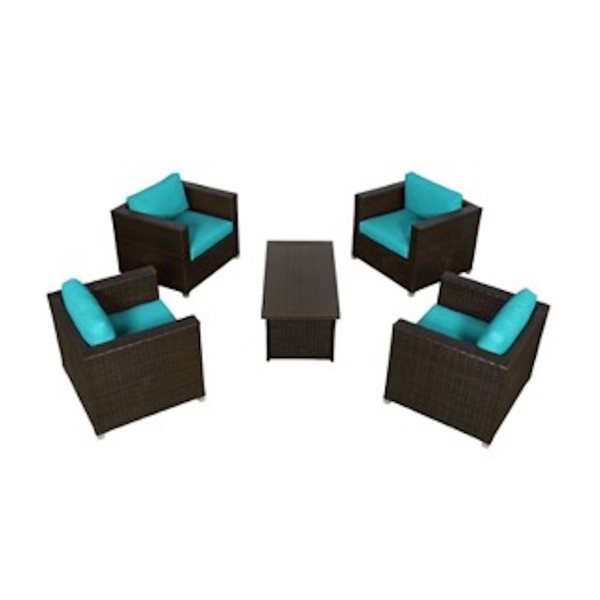Think Patio Innesbrook 5-Piece Brown Patio Conversation Set with Aqua ...