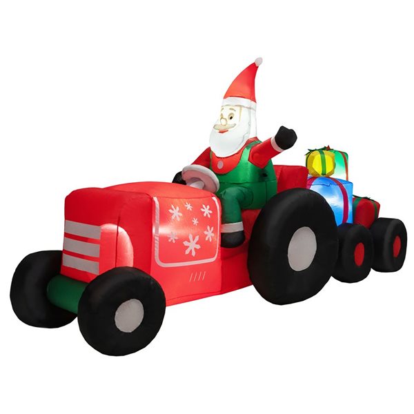 Costway 5-ft H Lighted Inflatable Santa Claus Driving Tractor with ...