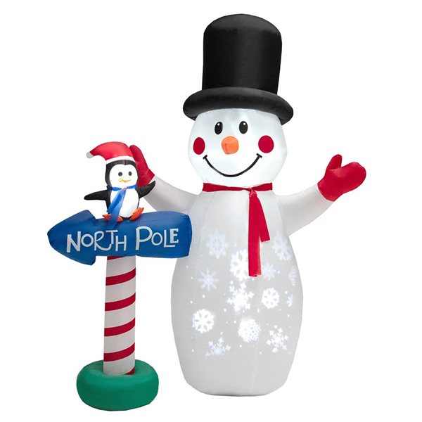 Costway 6-ft H Lighted Inflatable Snowman and North Pole Guidepost ...