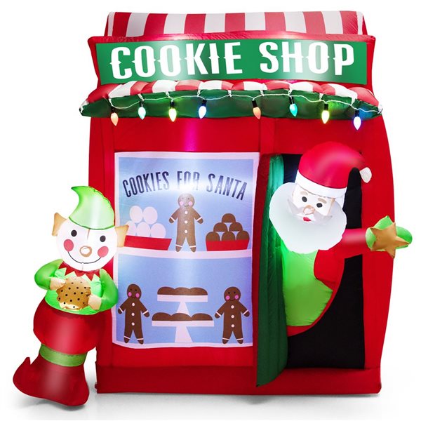 Costway 6.3-ft H Lighted Inflatable Gingerbread Cookie Shop with Santa ...