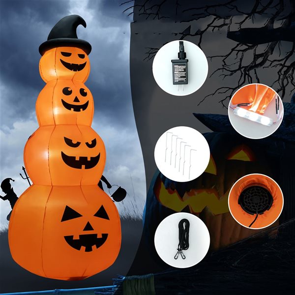 Costway 8-ft Inflatable Halloween Stacked Pumpkins with LED Lights ...