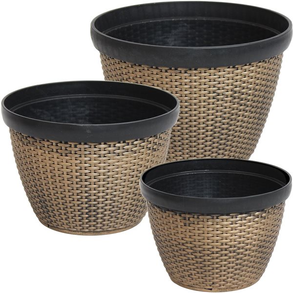 SUNNYDAZE DECOR Sunnydaze Resin Faux Basketweave Outdoor Planter Brown ...