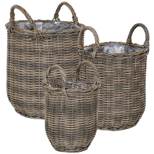 SUNNYDAZE DECOR Sunnydaze Round Polyrattan Basket Planter with Handles ...