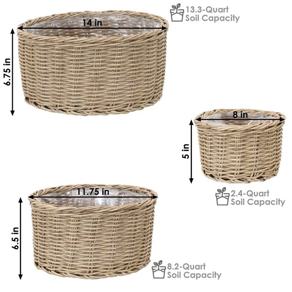 SUNNYDAZE DECOR Sunnydaze Round Polyrattan Basket Planter Plastic Brown ...