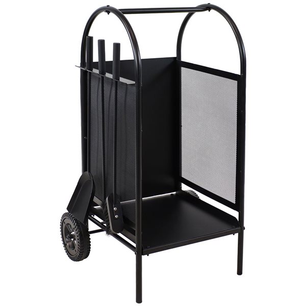 SUNNYDAZE DECOR Sunnydaze Steel 4-Piece Fireplace Log Holder and Tool ...