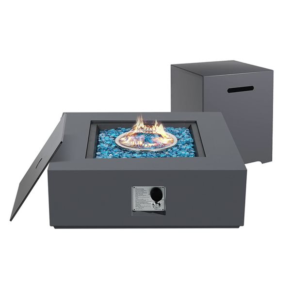 UPHA 35-In Square Outdoor 50,000 BTU Propane Iron Fire Pit Table with ...