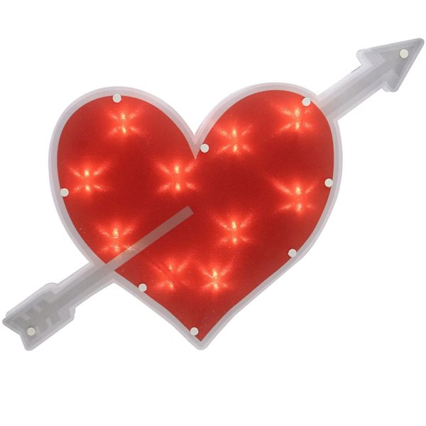 Northlight 11 H x 18-in W Red Plastic Pre-lit Heart with Arrow-Shaped ...