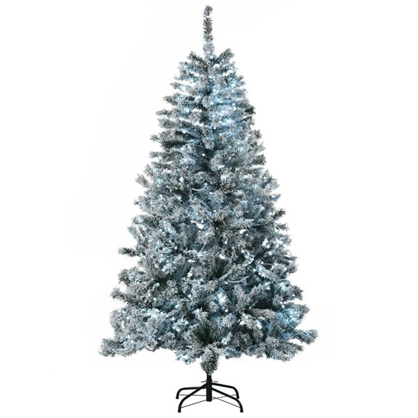 HomCom 6-ft Flocked Artificial Christmas Tree with Cold White LED ...