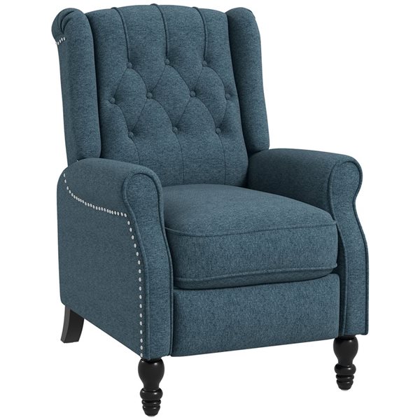 HOMCOM Vintage Blue Polyester Reclining Wingback Chair with Armrests ...