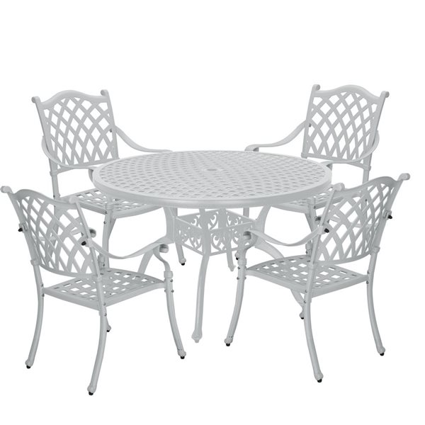 Clihome 5-Piece White Aluminum Round Diamond Pattern Table Patio Dining ...
