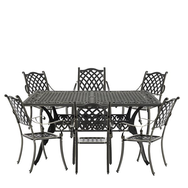 Clihome 7-Piece Aluminum Rectangle Diamond Pattern Table Patio Dining ...