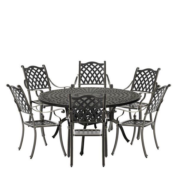 Clihome 7-Piece Aluminum Round Checkerboard Table Patio Dining Set ...
