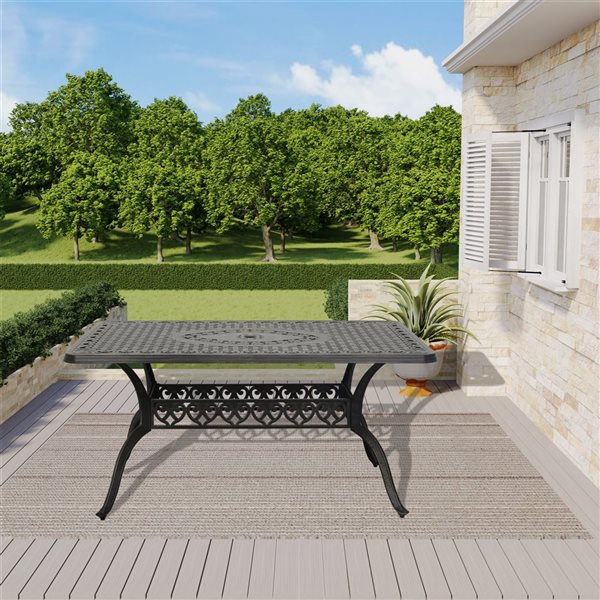 Clihome Rectangular Checkerboard Aluminum Patio Table - 29 H x 59 L x ...