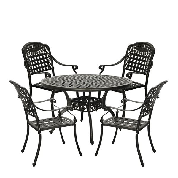 Clihome 5-Piece Aluminum Round Diamond Pattern Table Patio Dining Set ...