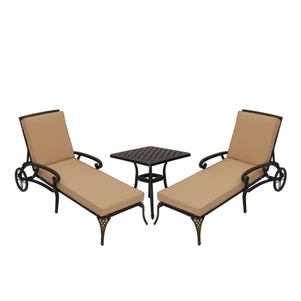 Clihome Lounge Chair 3-Piece Aluminum Patio Conversation Set with Beige Nylon Cushions and Side ...