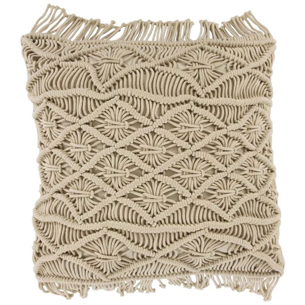 Northlight 18-in x 18-in Natural Cotton Handmade Macrame Cushion with ...