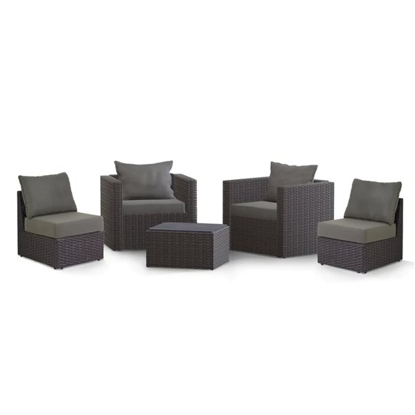 Ensemble de patio extérieur osier de résine gris Sunbrella par ...