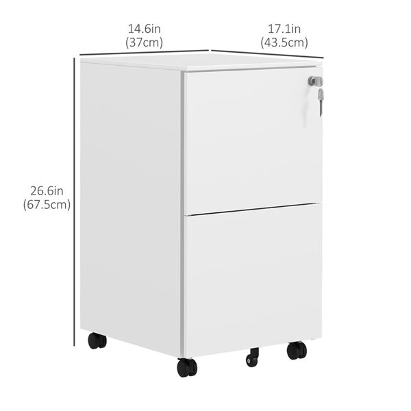 Classeur 2 tiroirs en acier blanc Vinsetto avec serrure et support à ...