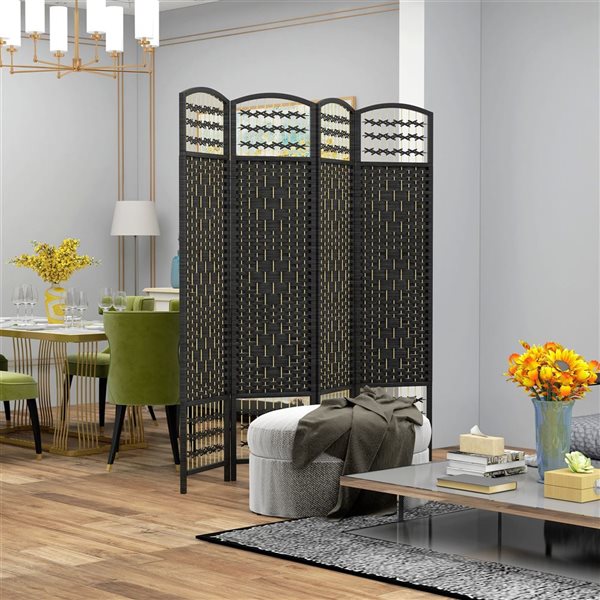 HomCom 5.6-ft Black 4 Panel Folding Room Divider 830-701V00BK | RONA