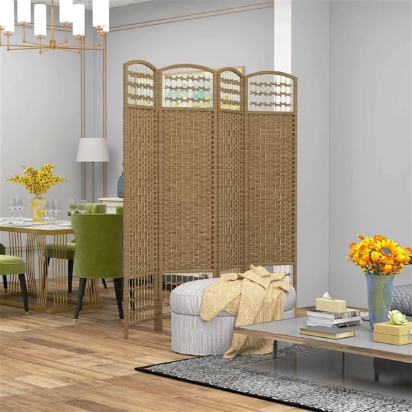 HomCom 5.6-ft Natural 4 Panel Folding Room Divider 830-701V00ND | RONA